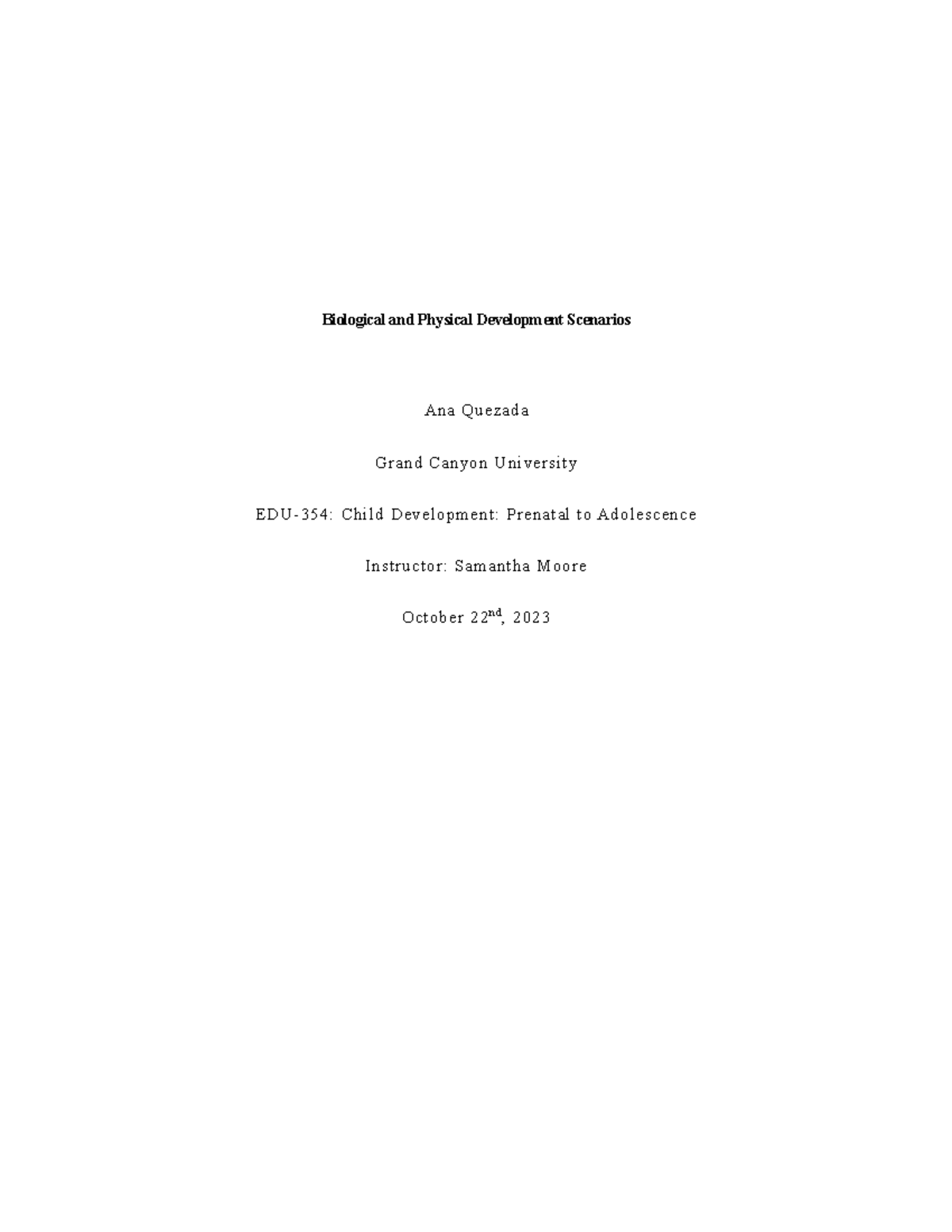 Biological and Physical Development Scenarios AQ - Biological and ...