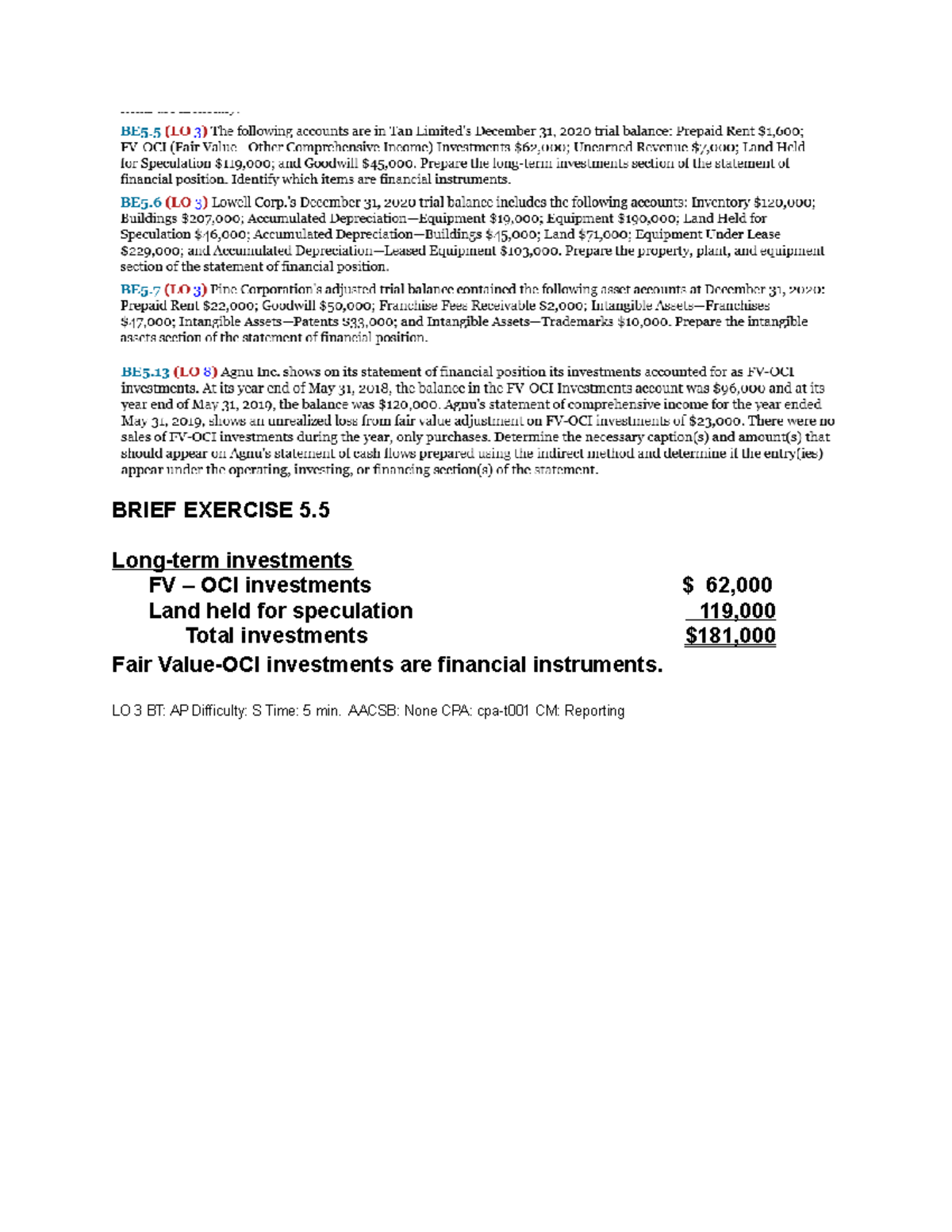 Ch5 - Supplemental Practice - BRIEF EXERCISE 5. Long-term investments ...