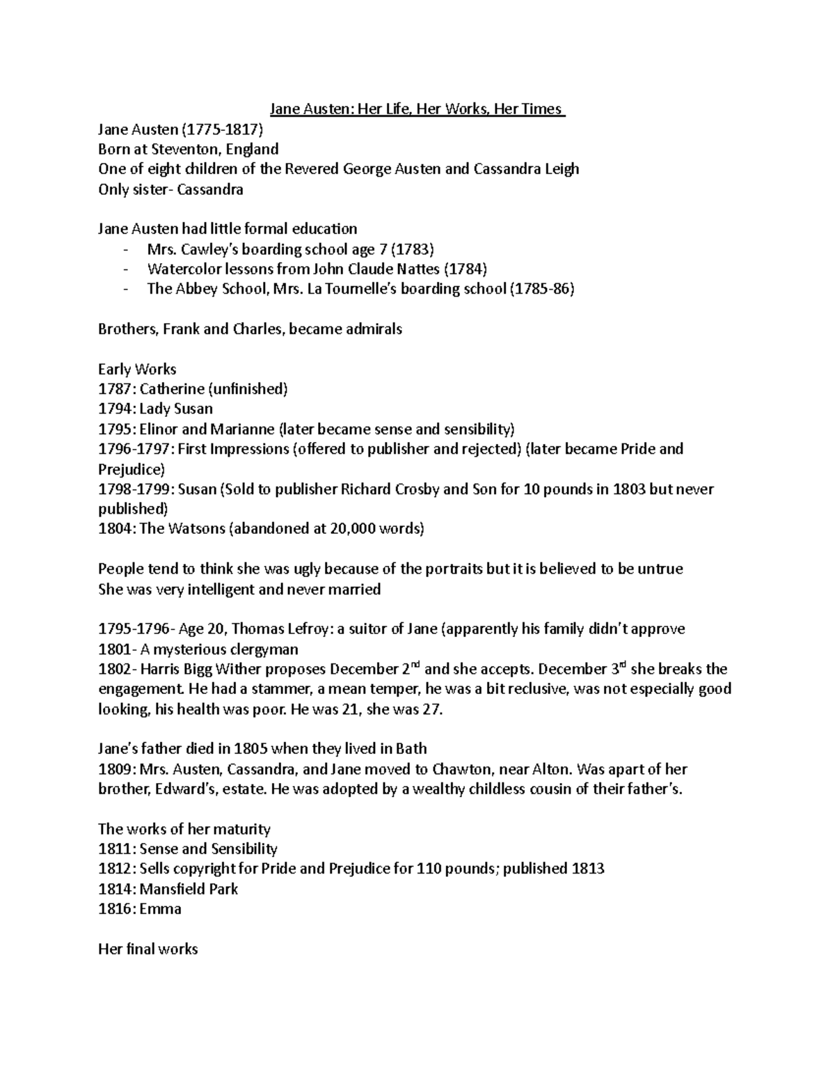 10.4.17 Lecture 2 - Jane Austen: Her Life, Her Works, Her Times Jane ...