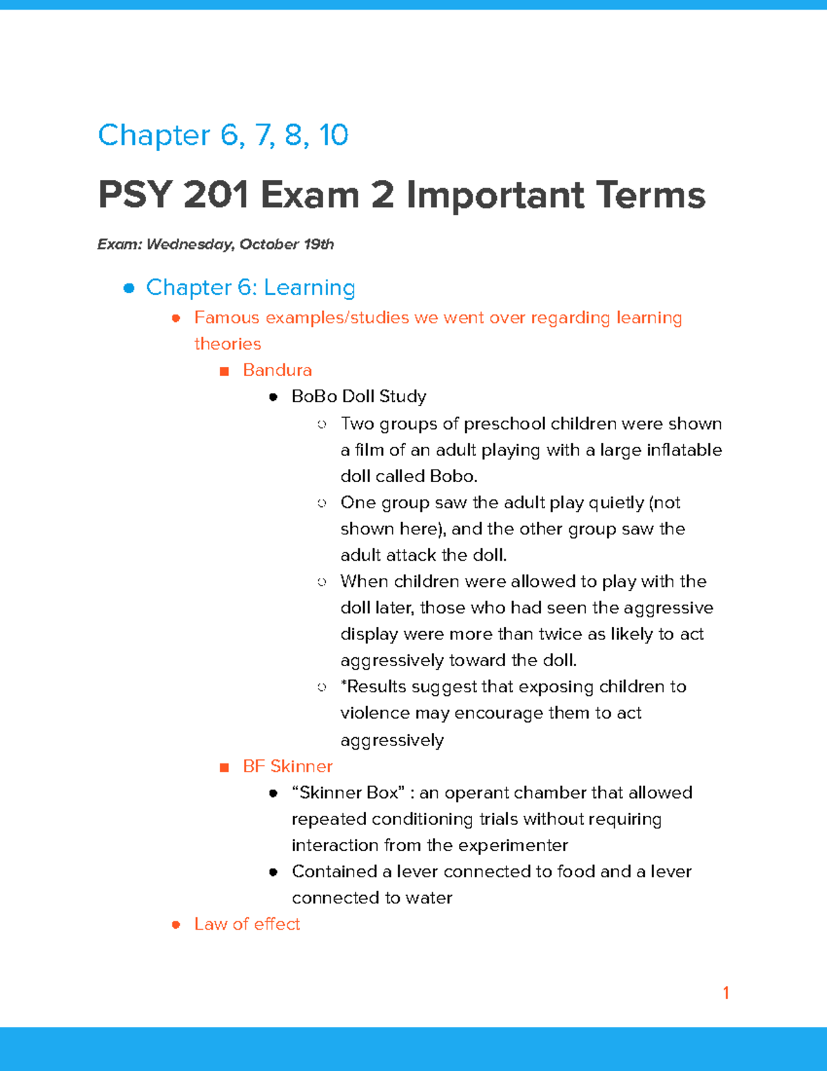 PSY 201 Exam 2 Study Guide - Chapter 6, 7, 8, 10 PSY 201 Exam 2 ...
