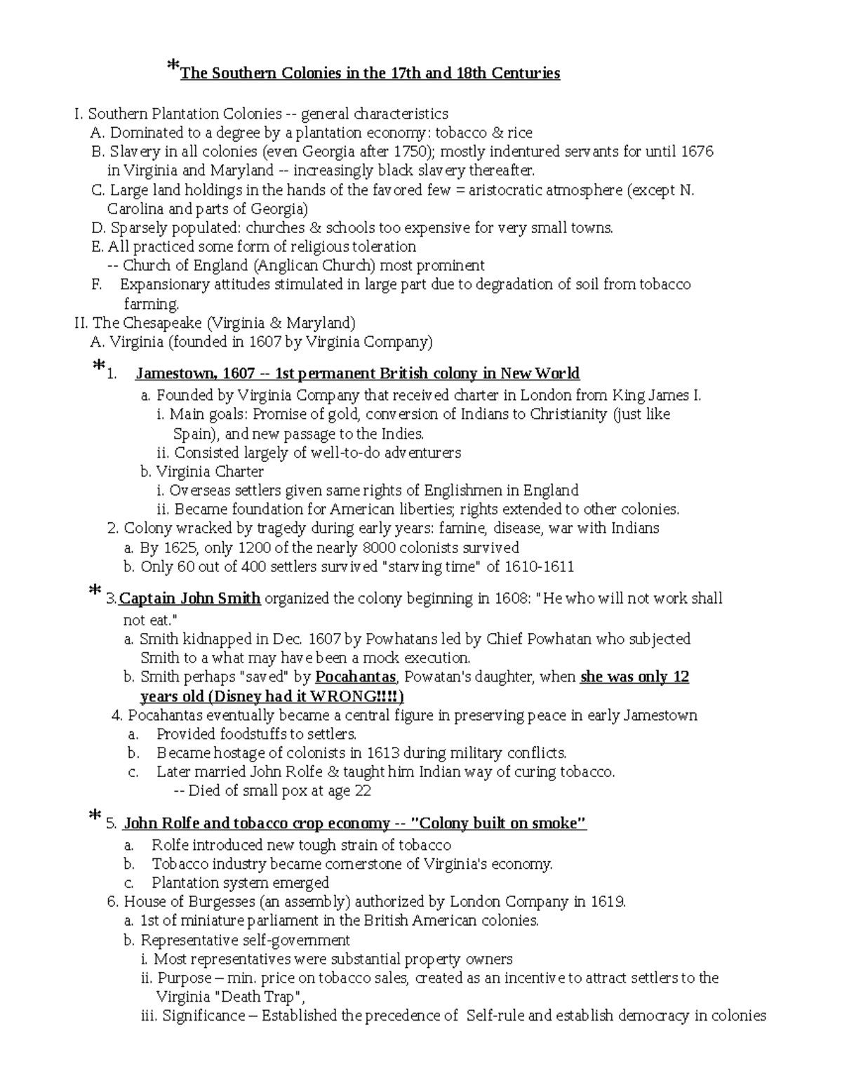 Ch.2 Notes - *The Southern Colonies in the 17th and 18th Centuries I ...