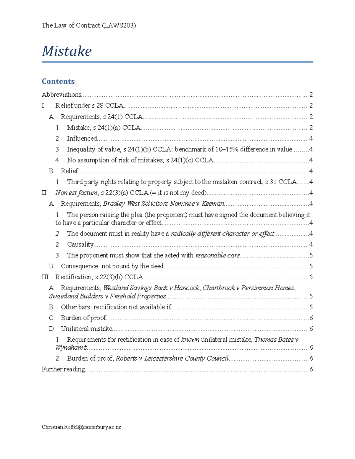 3 Handout Mistake - Outline - Mistake - Studocu