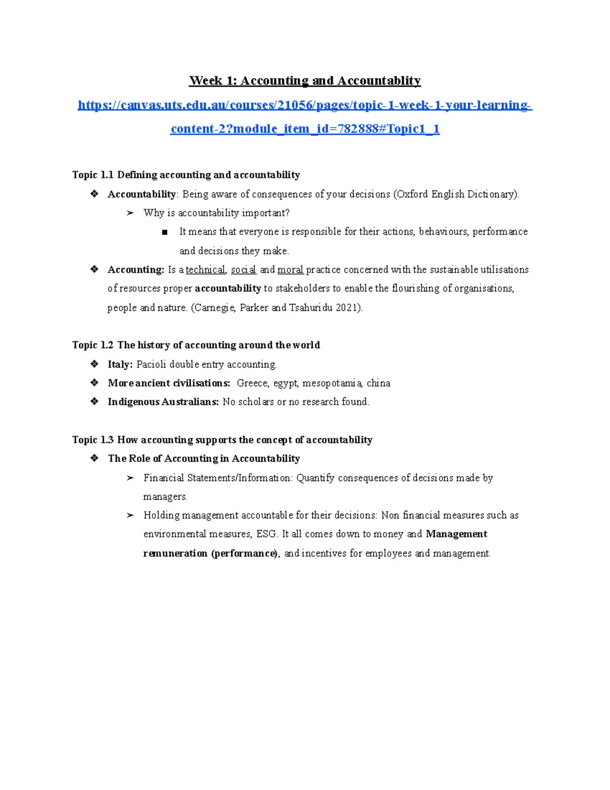 Accounting Accountability summary - Week 1: Accounting and ...