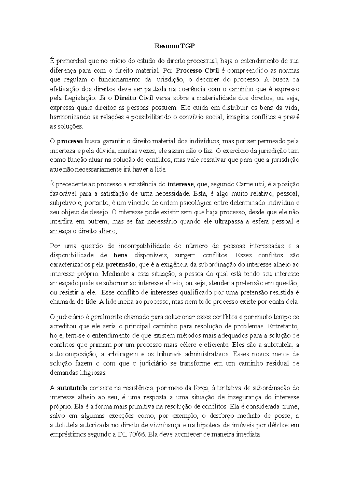 Resumo TGP - Resumo TGP É primordial que no início do estudo do direito processual, haja o - Studocu