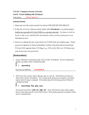 Lab6 - Lab 6 - CIT-251: Computer Security Overview Lab#6: Cracking Unix/Linux passwords with ...