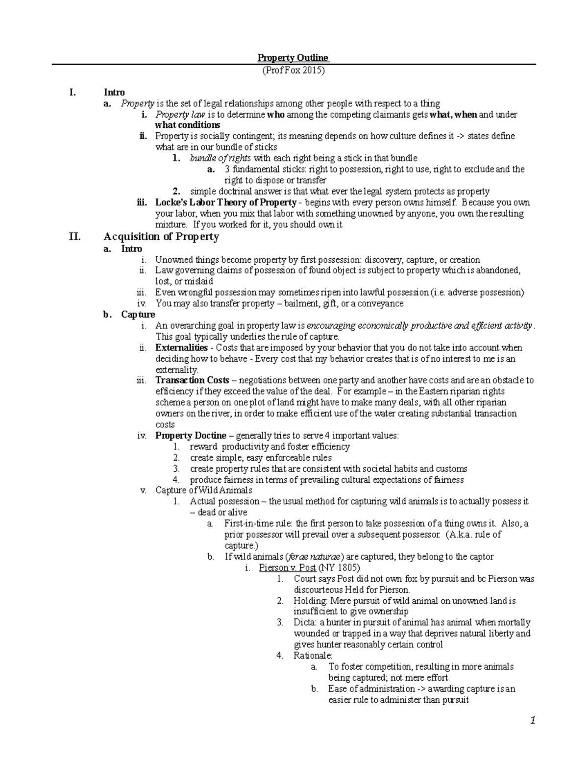 Property - Outline (2015 )-Fox - Property Outline (Prof Fox 2015) I ...
