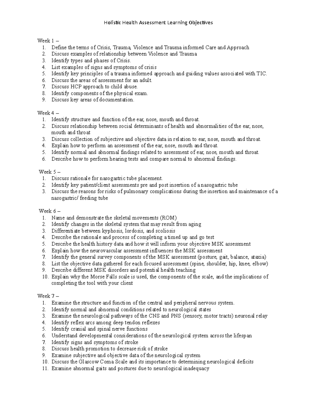 Holistic health learning ob - Holistic Health Assessment Learning ...