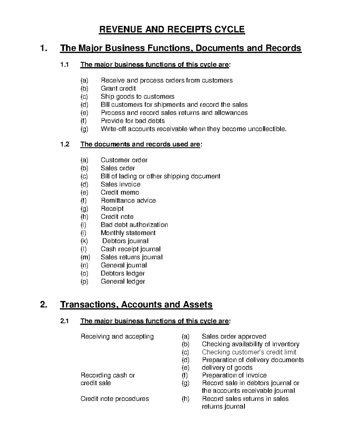 Revenue and receipt cycle internal auditing - REVENUE AND RECEIPTS ...