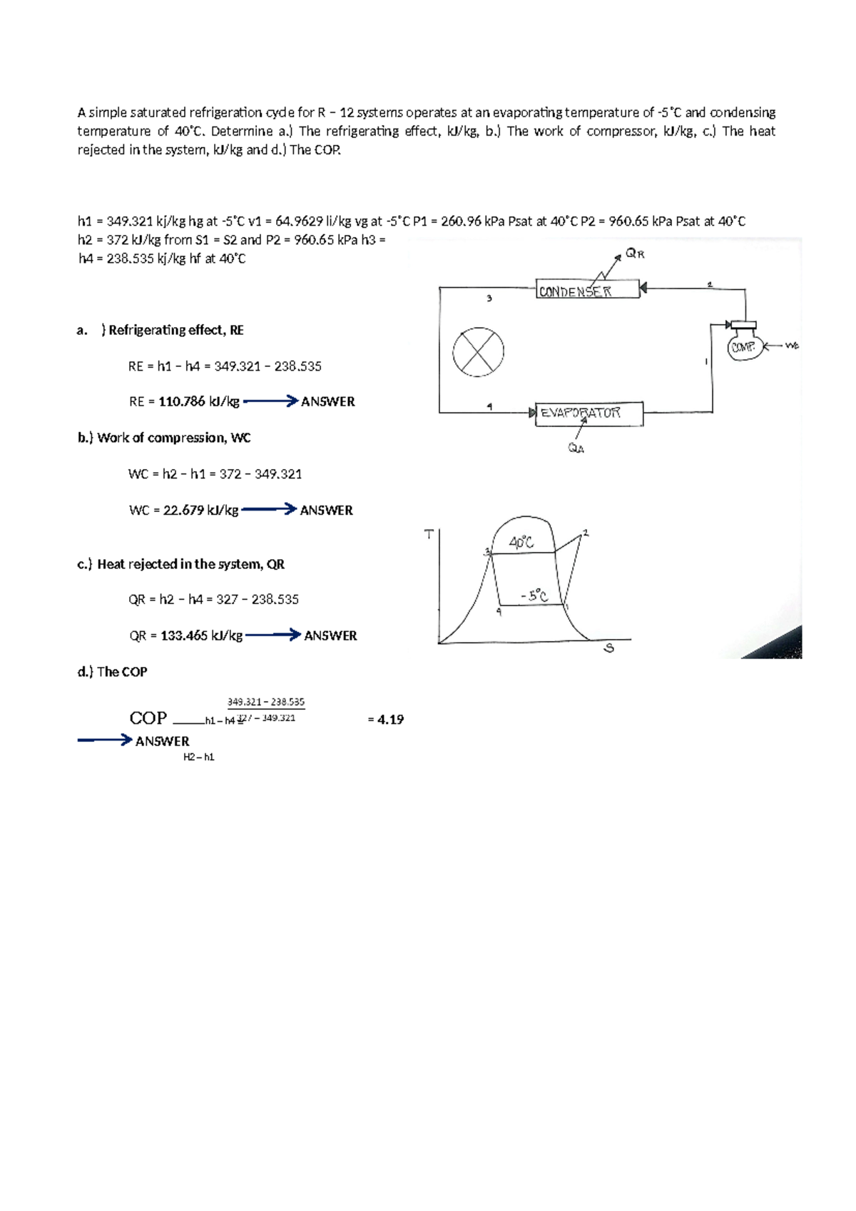 Refridge- Vapor Compression - A simple saturated refrigeration cycle ...