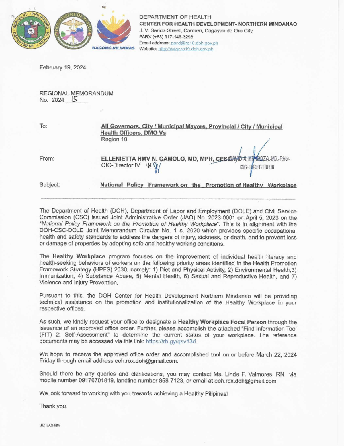 Regional Memorandum 2024 15 National Policy Framework on the Promotion ...