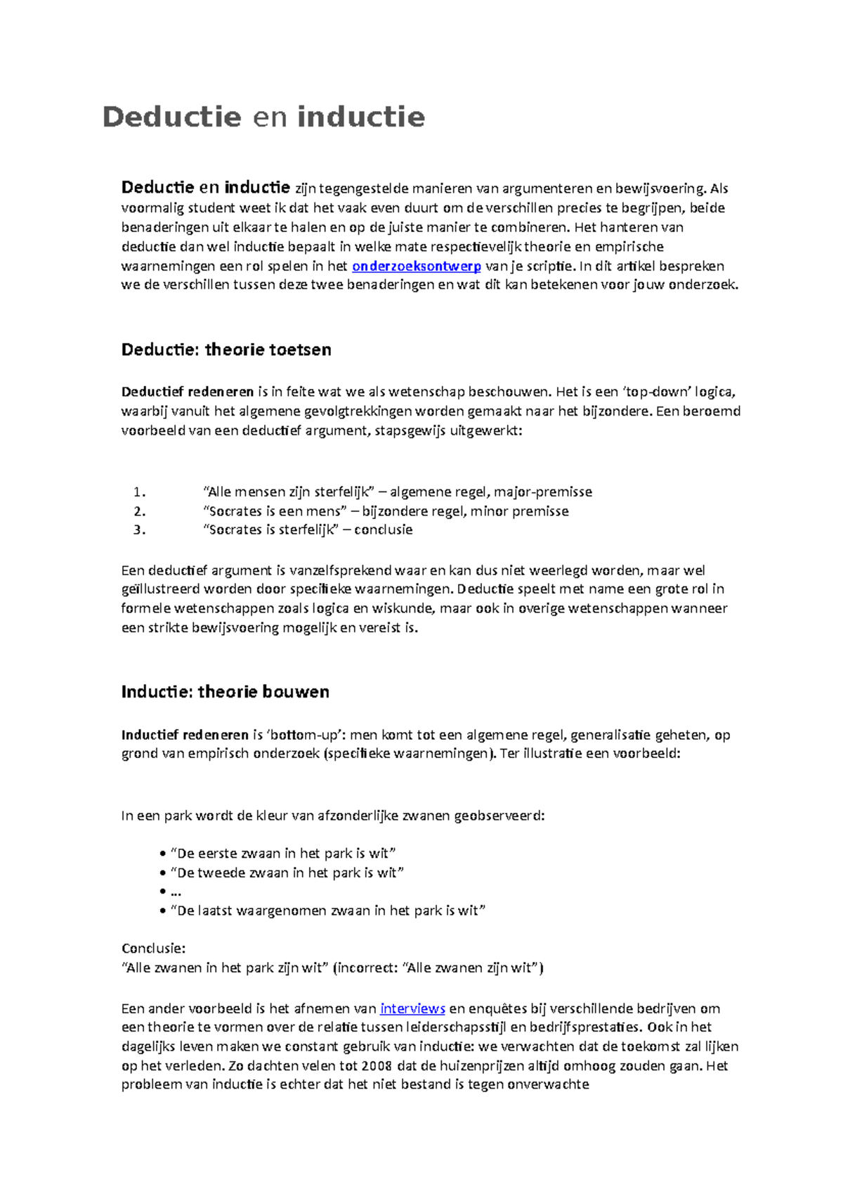 Verschil Inductie en Deductie - Deductie en inductie Deductie en ...