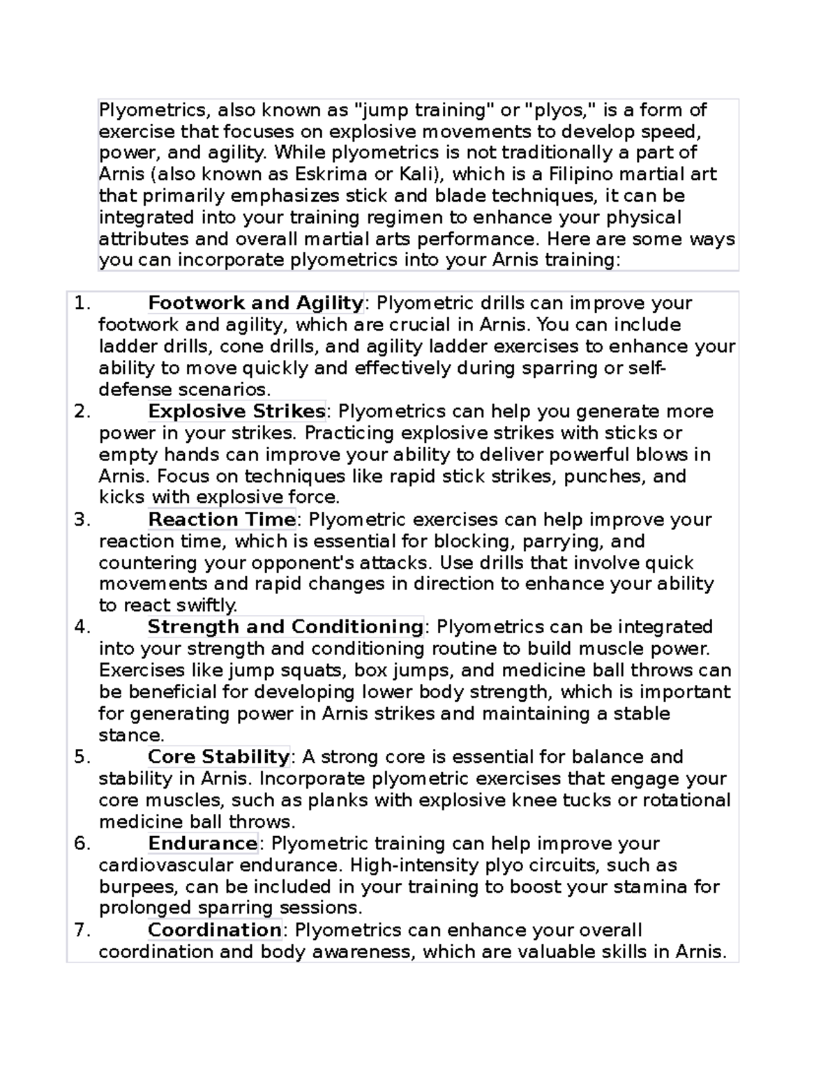 Plyometrics in arnis - just a simple lecture notes - Plyometrics, also ...