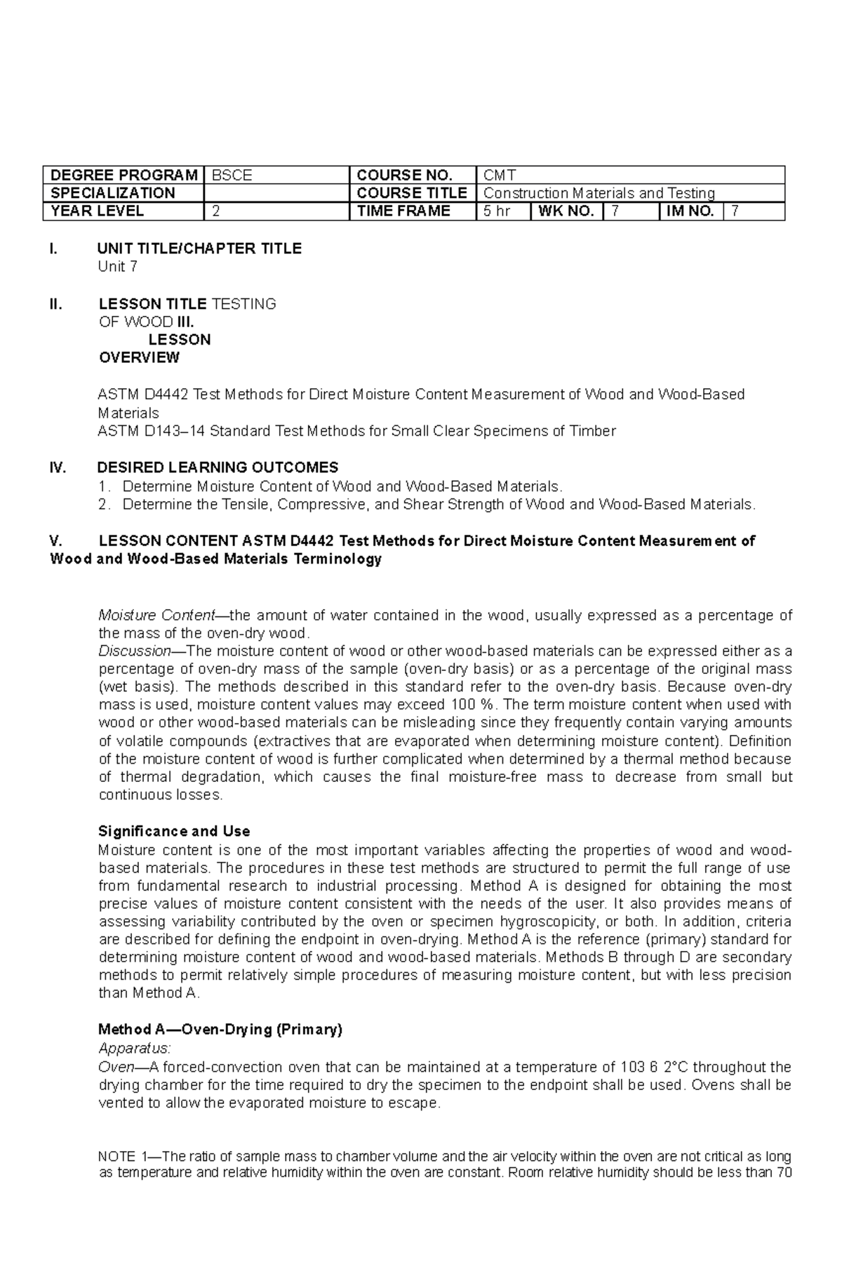 CMT-Module-7 - Construction Material Testing Module 7 - DEGREE PROGRAM ...