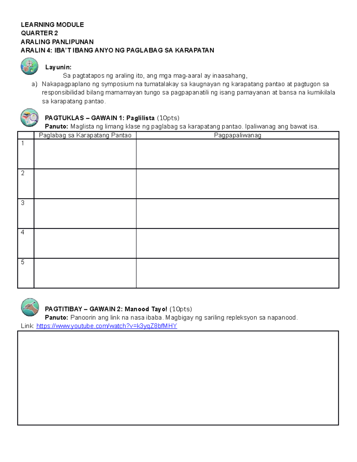 Q2 - L4 - AP 10 - Aral pan - LEARNING MODULE QUARTER 2 ARALING ...