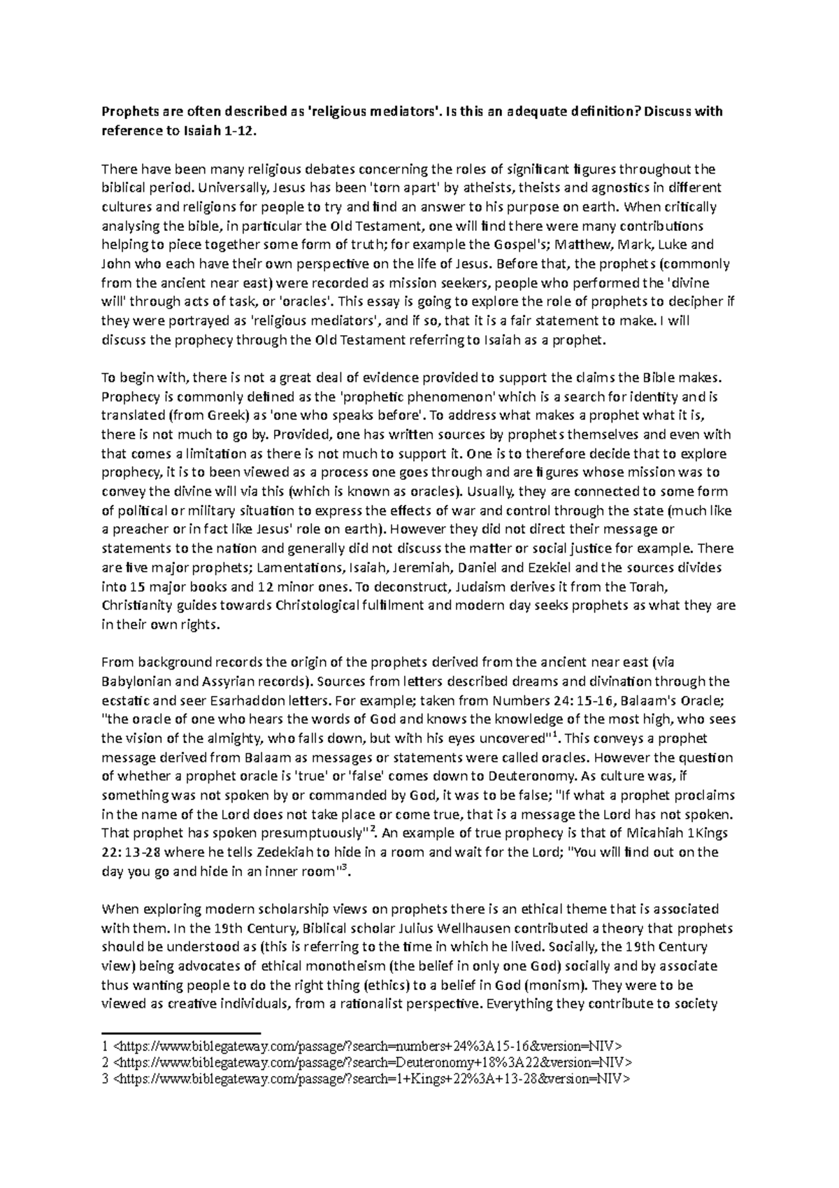 Biblical - Personal interpretation - Prophets are often described as ...