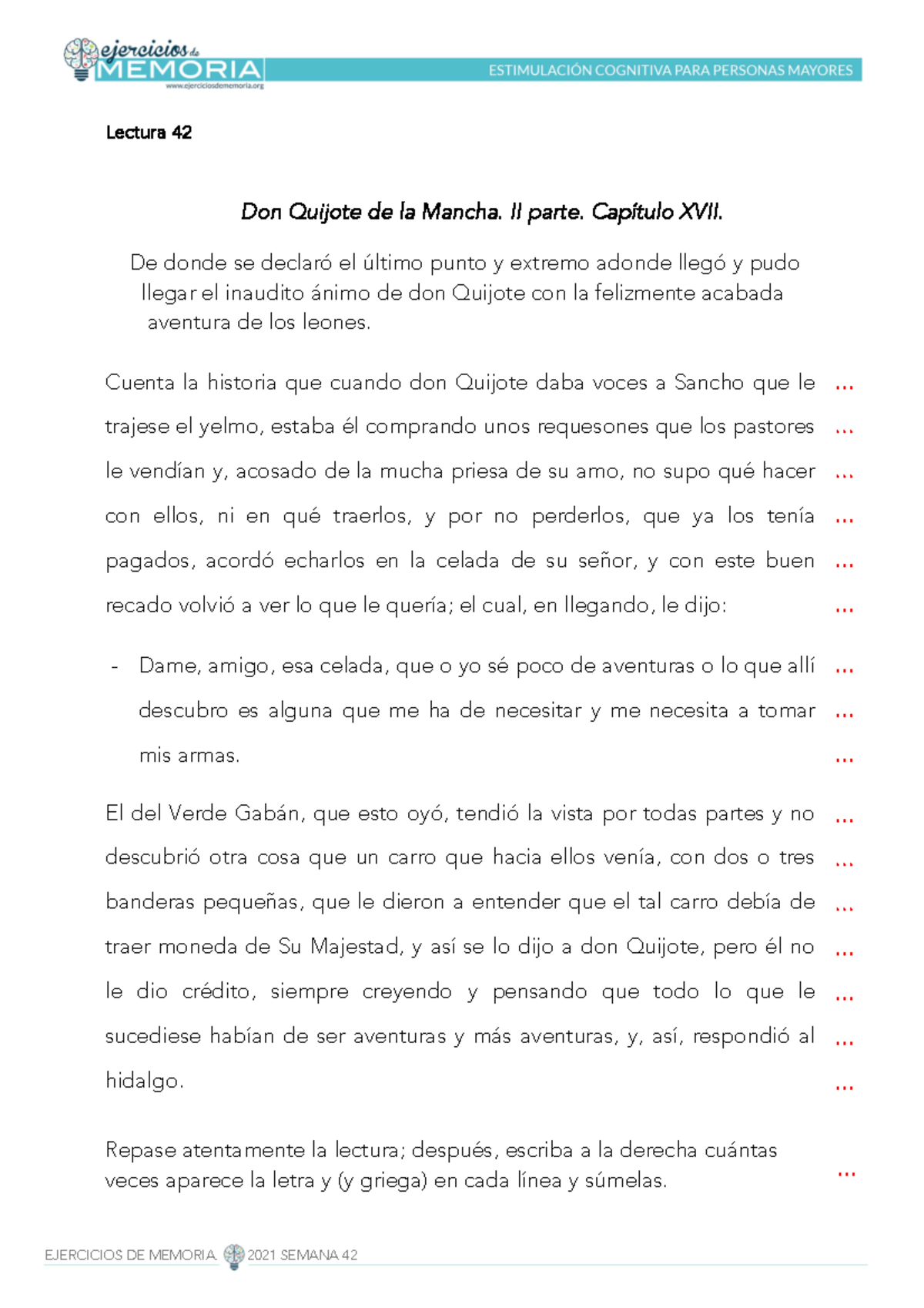 2021-semana-42 - lengua - Lectura 42 Don Quijote de la Mancha. II parte ...