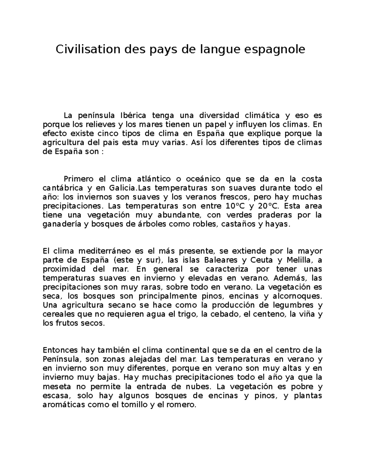 Climat de la péninsule ibérique - Civilisation des pays de langue ...