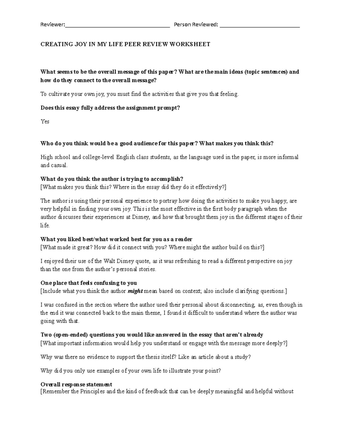 Shannon Rushing peer review worksheet - Reviewer ...