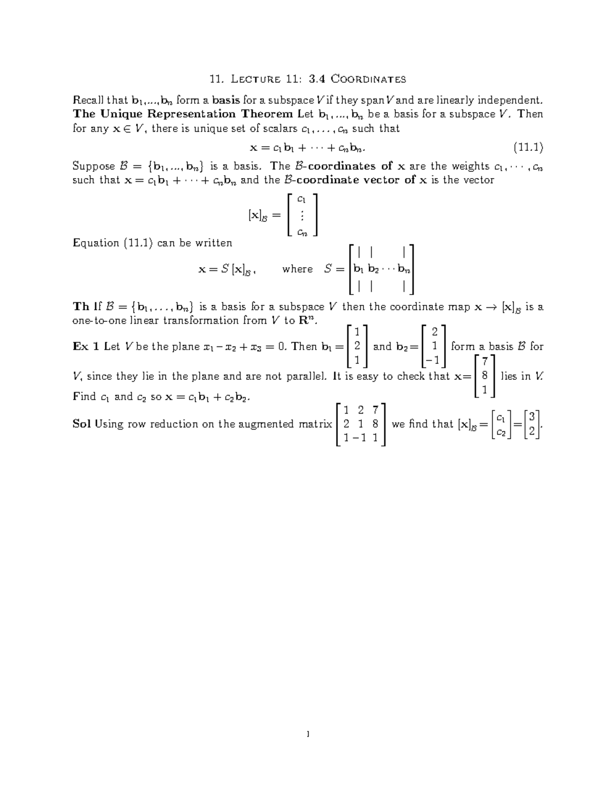 3.4. Coordinates - linear algebra lecture note with Professor Lindblad ...
