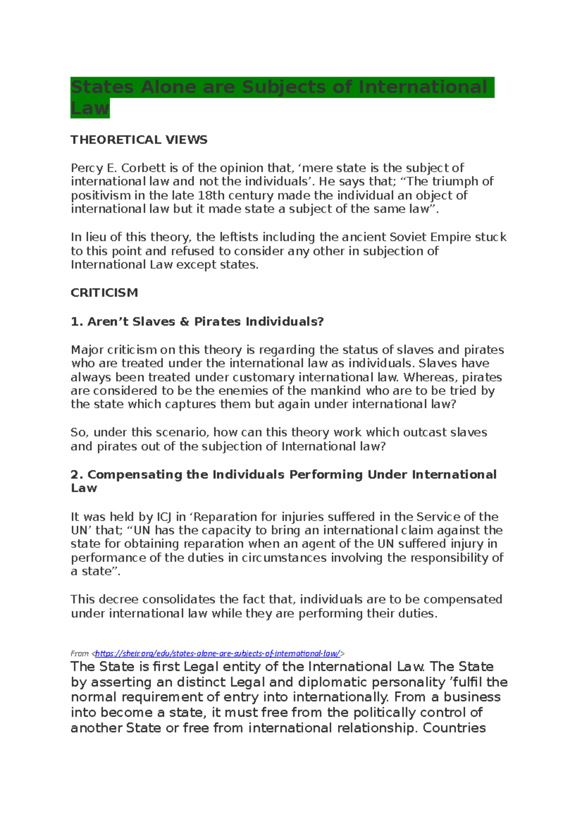 4.PIL.I.2 States Alone are Subjects of International Law - States Alone ...