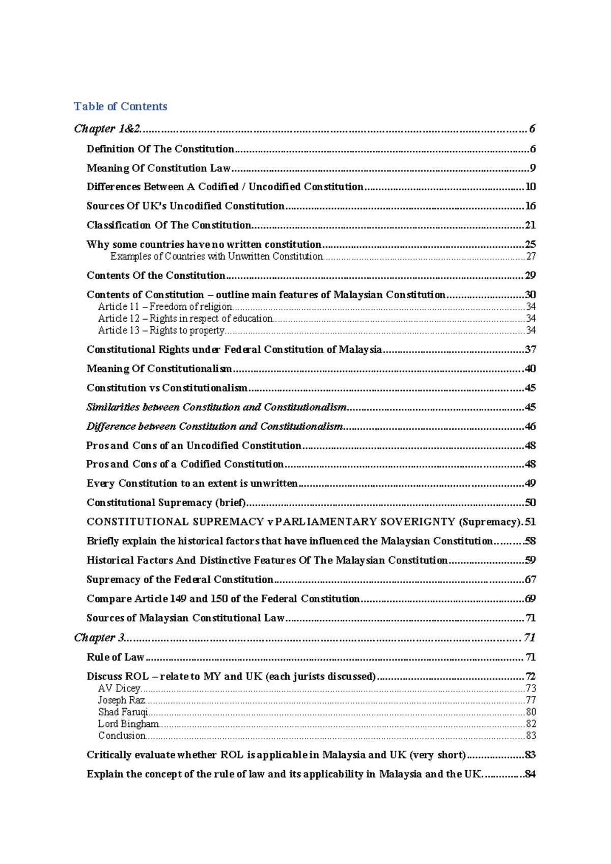 Consti Finals PREP (PYQ) - Table of Contents Chapter - Studocu