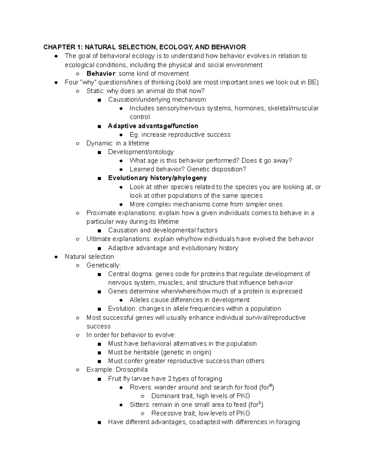 Final Animal Behavior Study Guide - CHAPTER 1: NATURAL SELECTION ...
