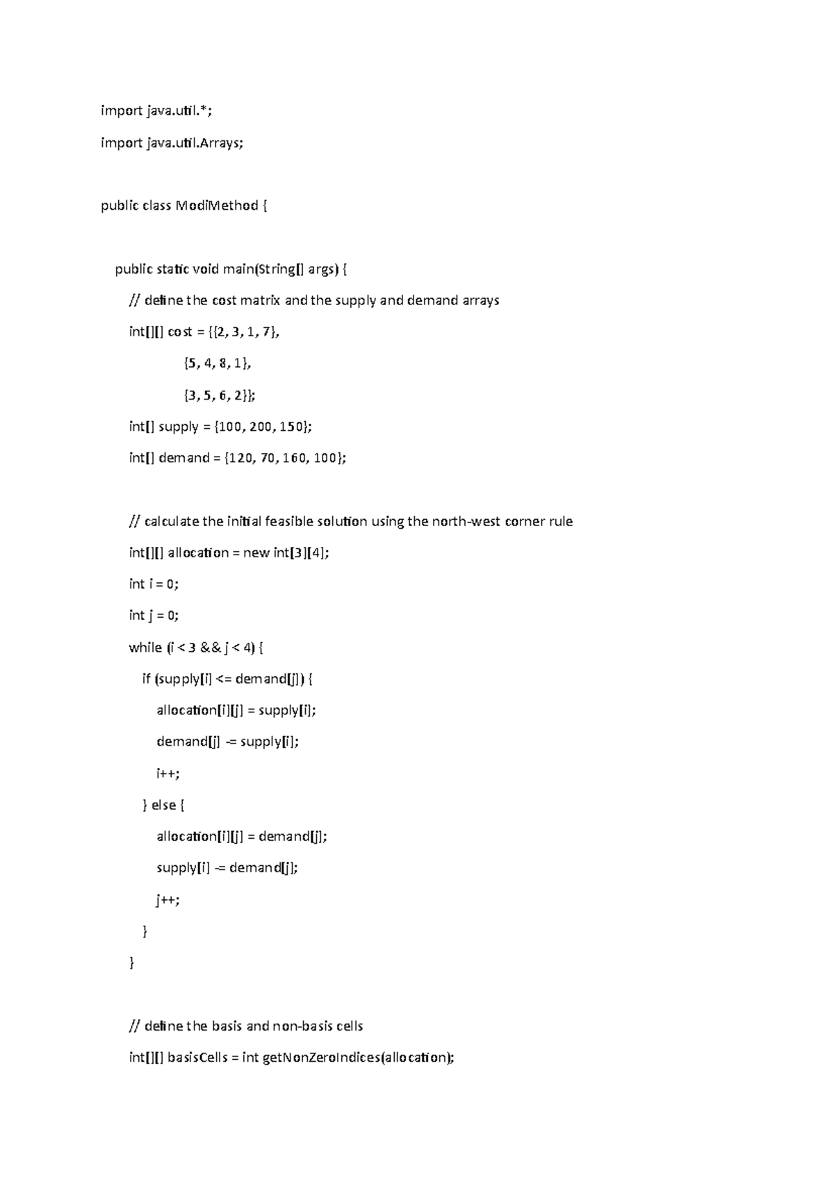 Java code opti - Java optical code - import java.*; import java.util; public class ModiMethod ...