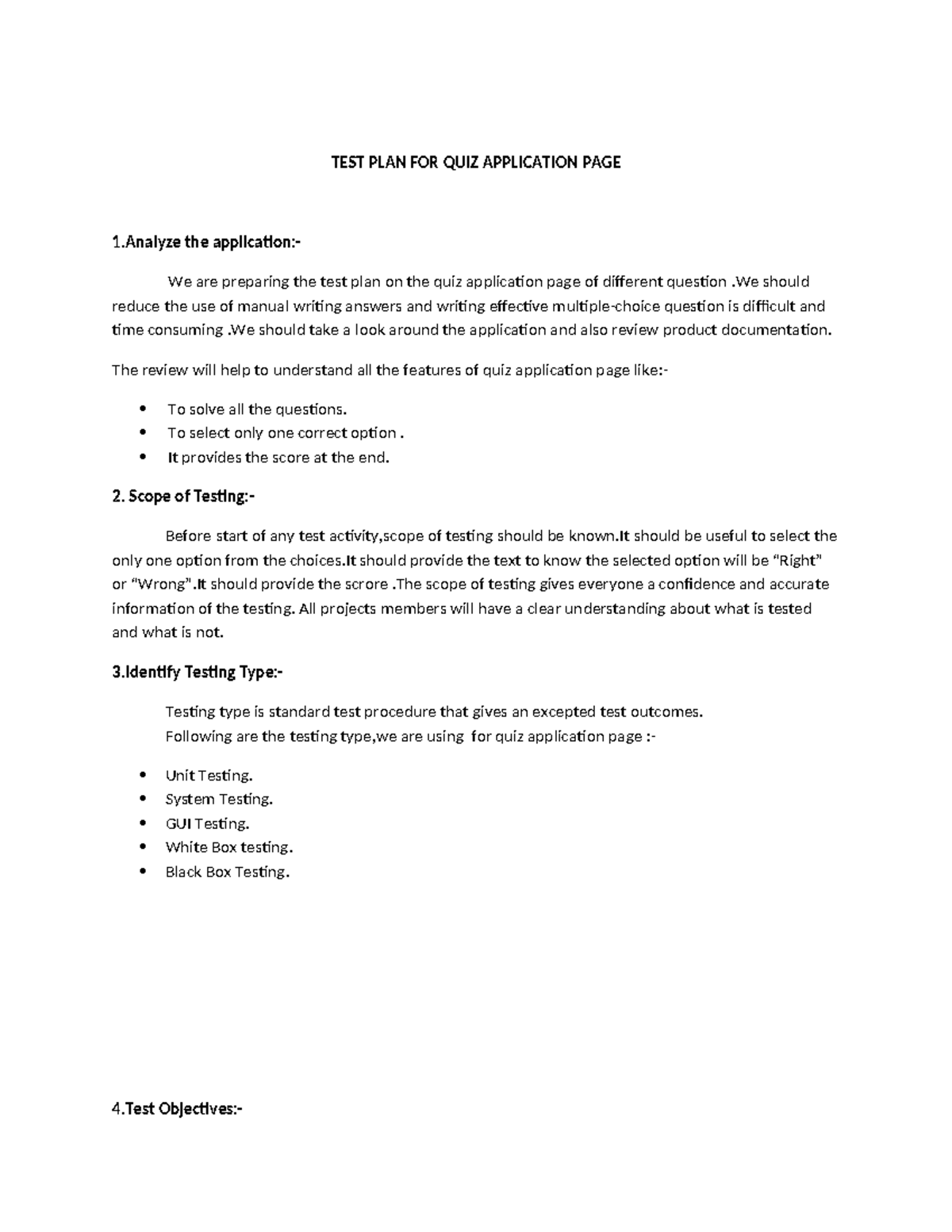 Test plan1 - ... - TEST PLAN FOR QUIZ APPLICATION PAGE 1 the ...