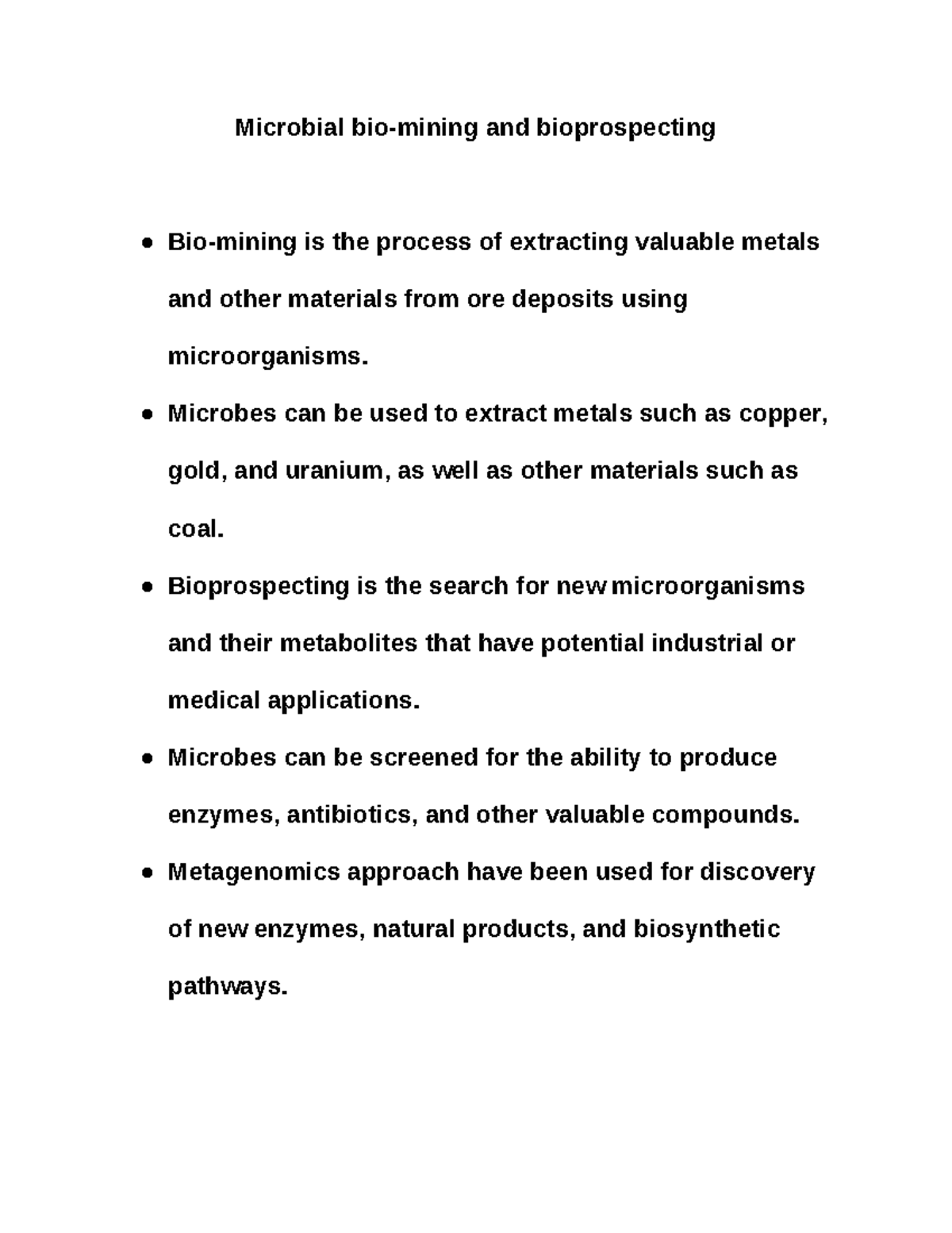 Microbial bio-mining and bioprospecting - Google Docs - Microbial bio ...