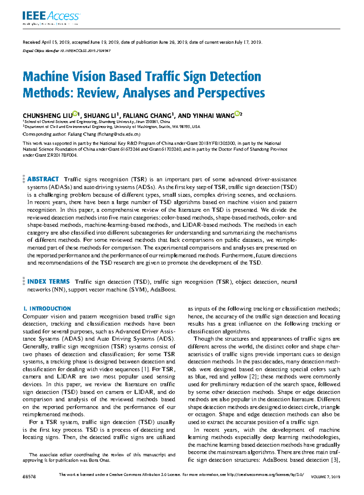 Machine Vision Based Traffic Sign Detection Methods Review Analyses And Perspectives Received