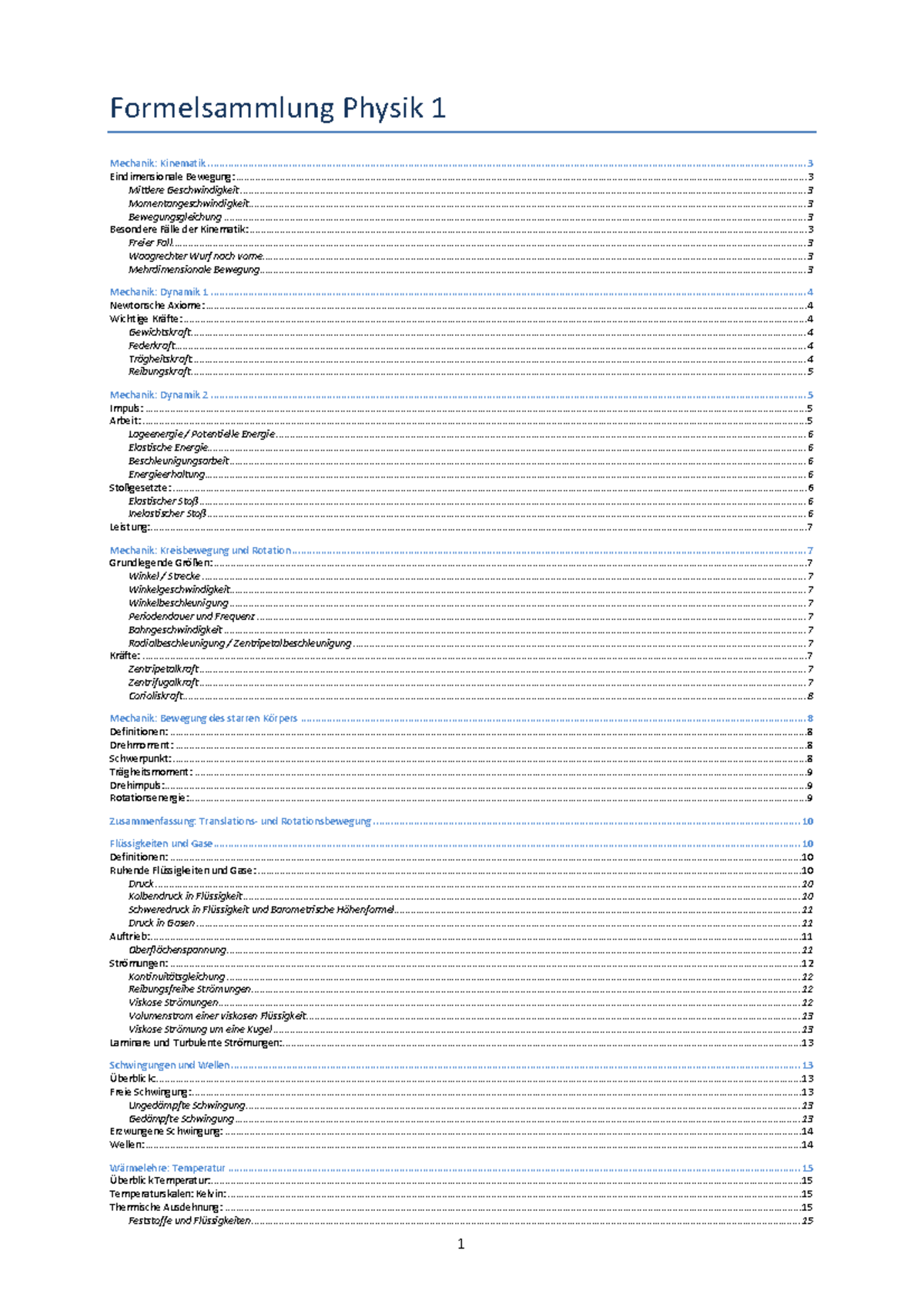 Physik Formelsammlung - Formelsammlung Physik 1 Mechanik: Kinematik ...