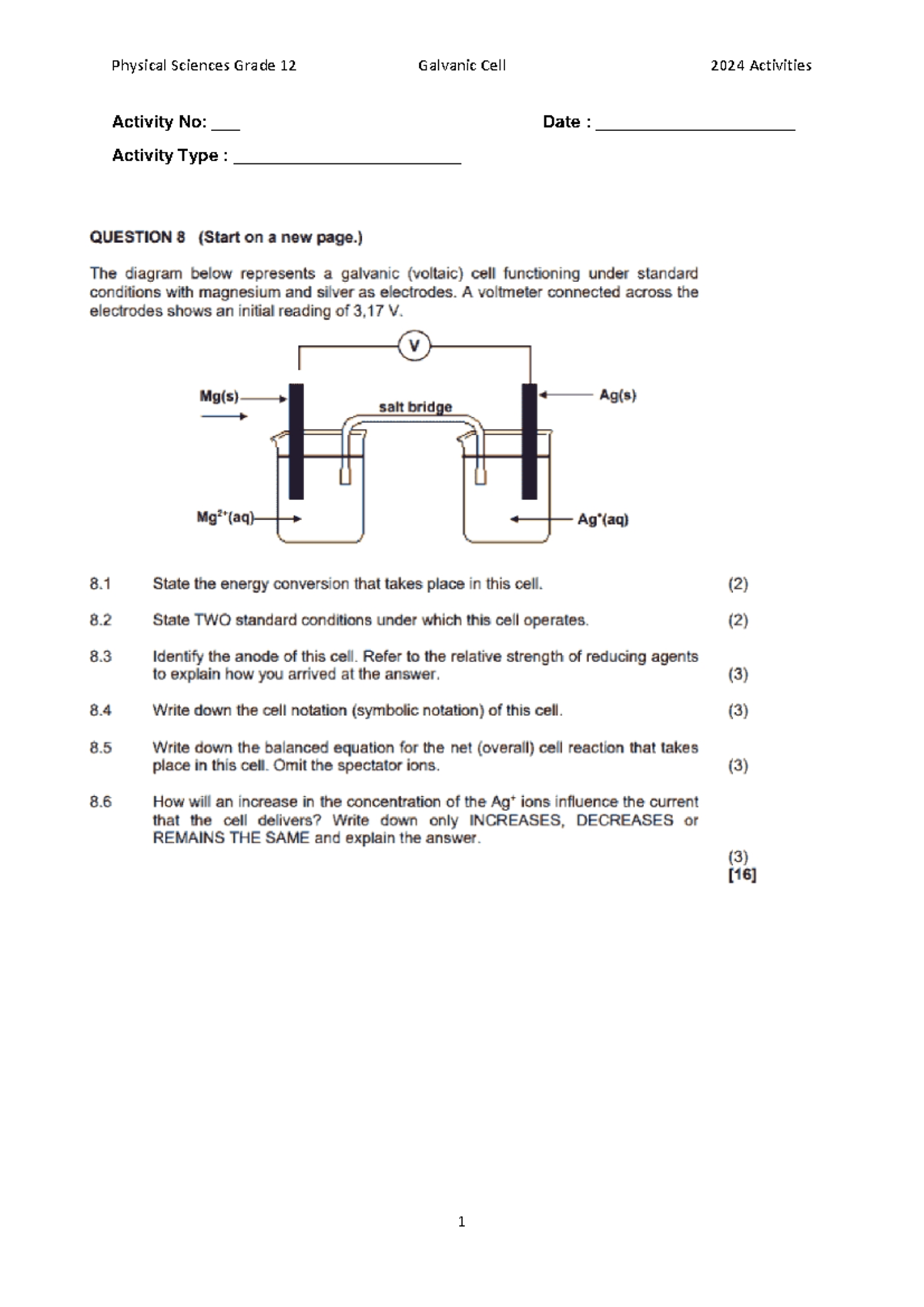 2024 Galvanic CELL 111702 - Activity No: ___ Date ...