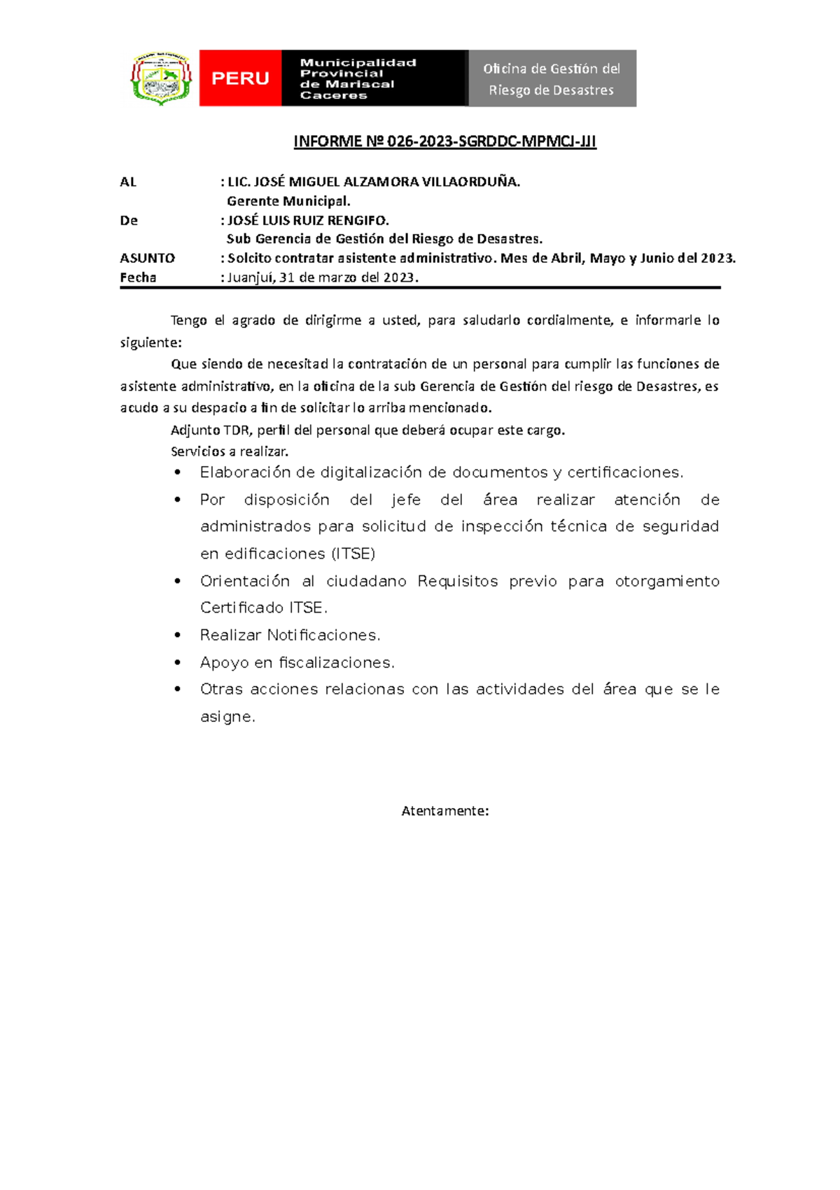 026 - Requerimiento DE Personal - INFORME Nº 026-2023-SGRDDC-MPMCJ-JJI ...