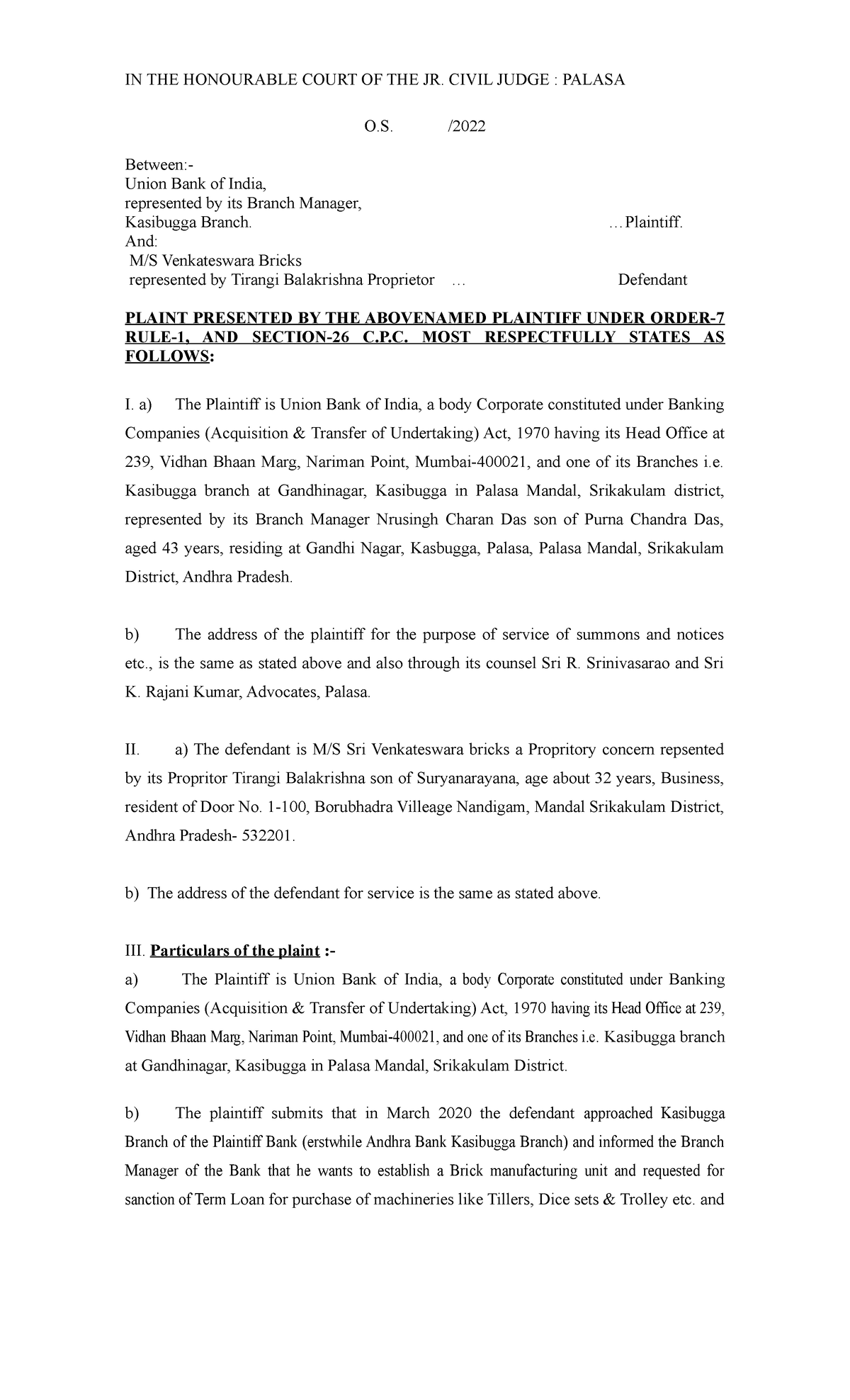 Unconfirmed 655108 - IN THE HONOURABLE COURT OF THE JR. CIVIL JUDGE ...