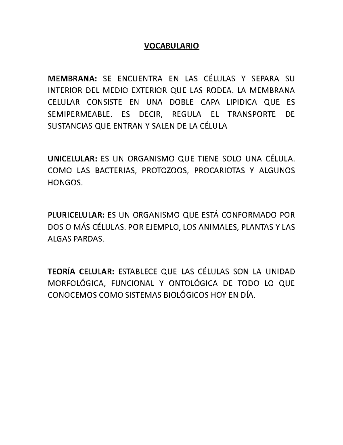 Celulas - aaaaaaaaaaaaa - VOCABULARIO MEMBRANA: SE ENCUENTRA EN LAS ...