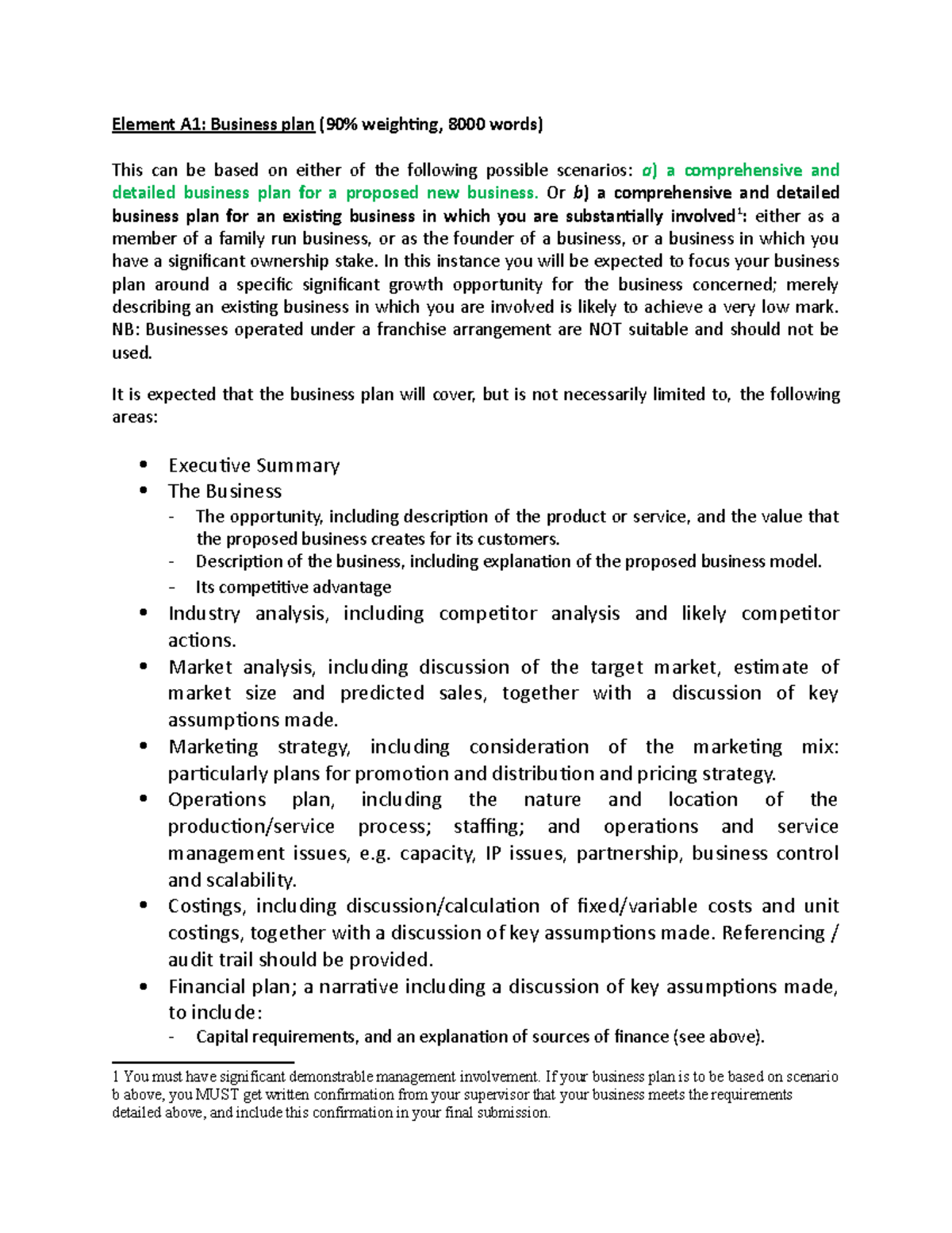 Content Of Business Plan Element A1 Business Plan 90 Weighting