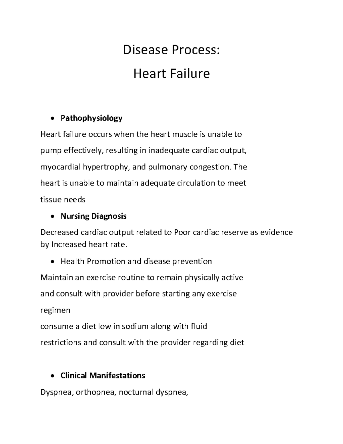 Heart failure concept map - Disease Process: Heart Failure ...