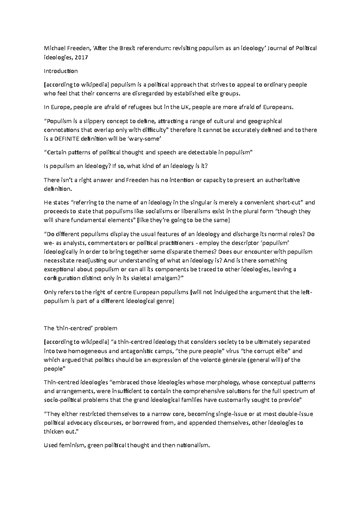 Michael Freeden - reading notes - Michael Freeden, ‘After the Brexit ...