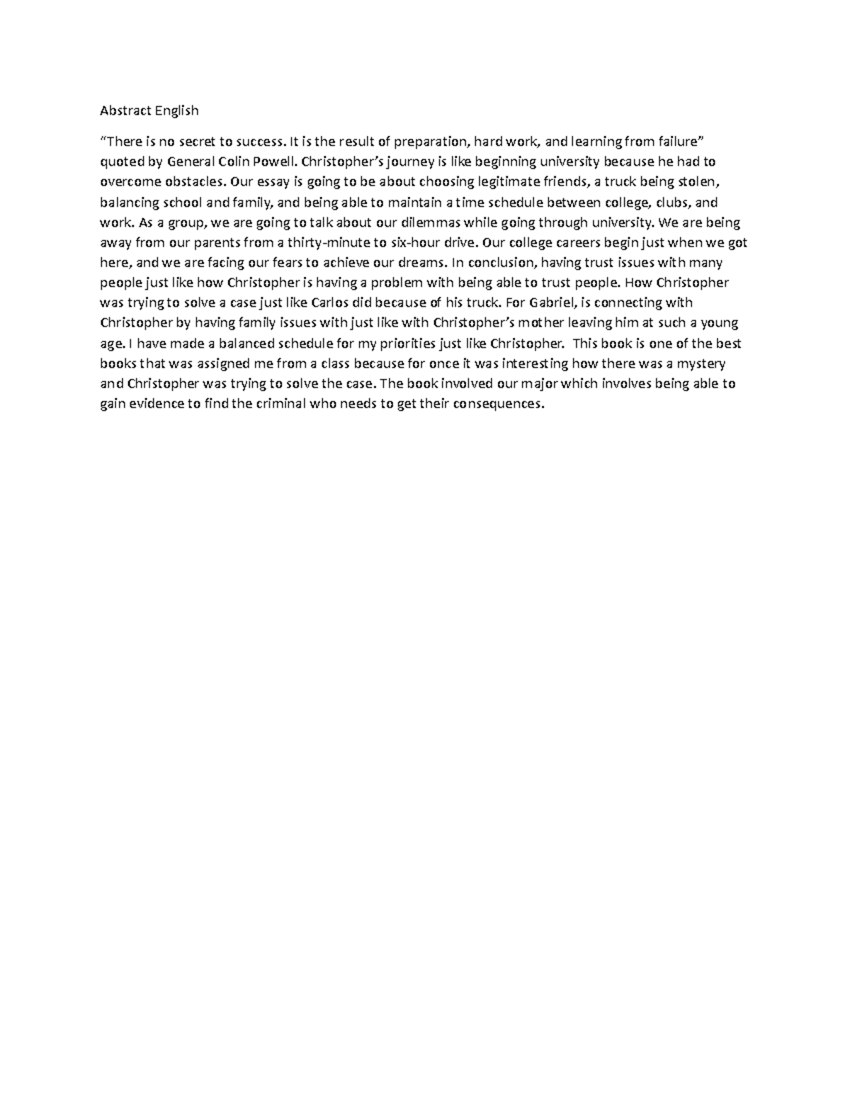 Abstract English - Group project. - Abstract English “There is no ...