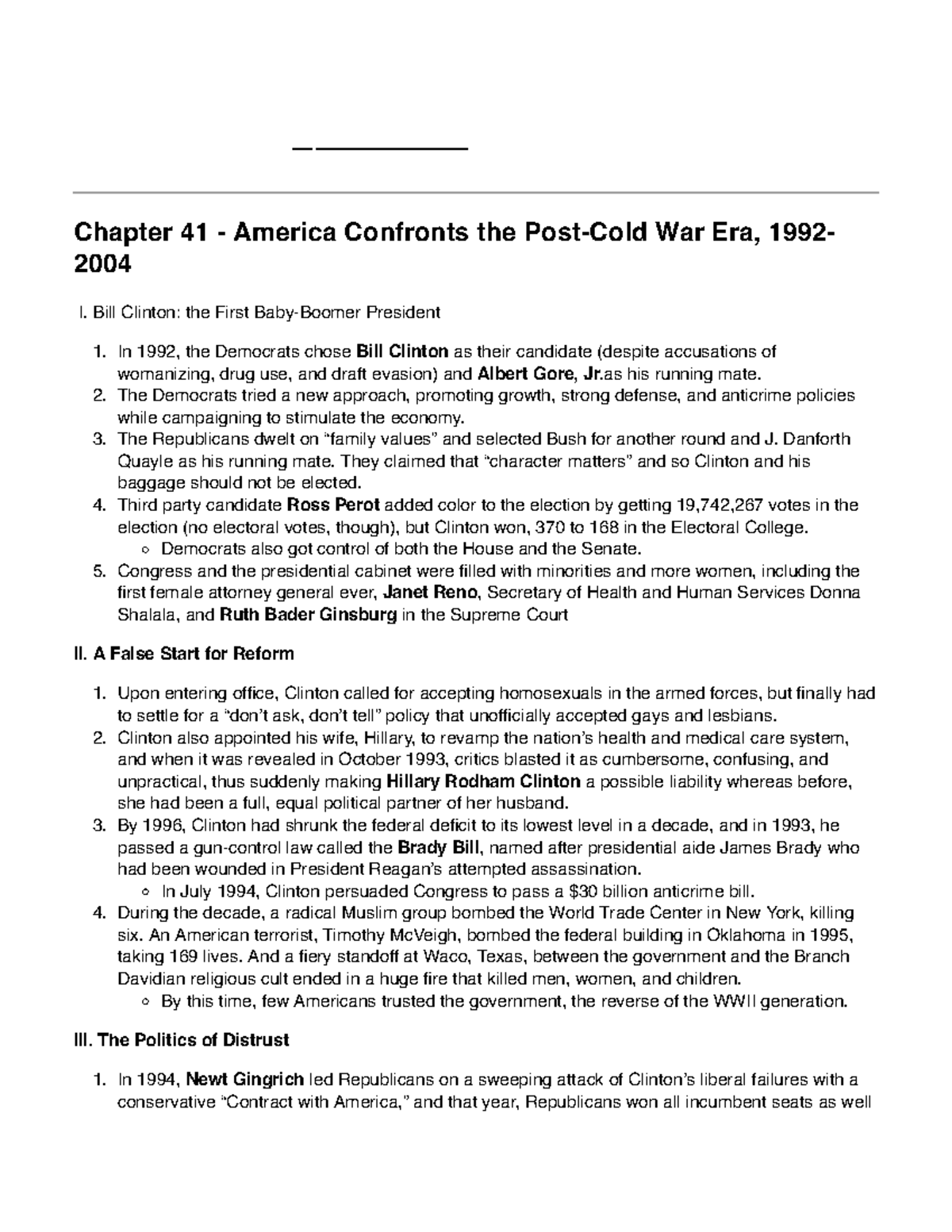 Chapter 41 - America Confronts the Post-Cold War Era, 1992-2004 - Bill ...