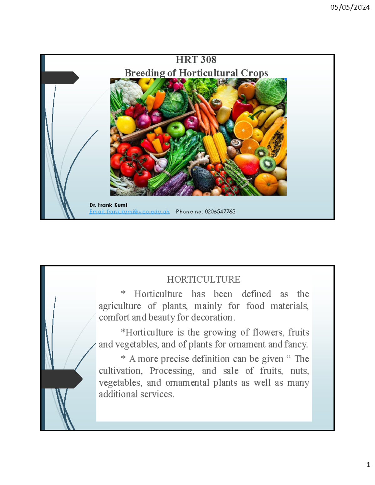 Breeding of Horticultural Crops HRT 308 - HRT 308 Breeding of ...