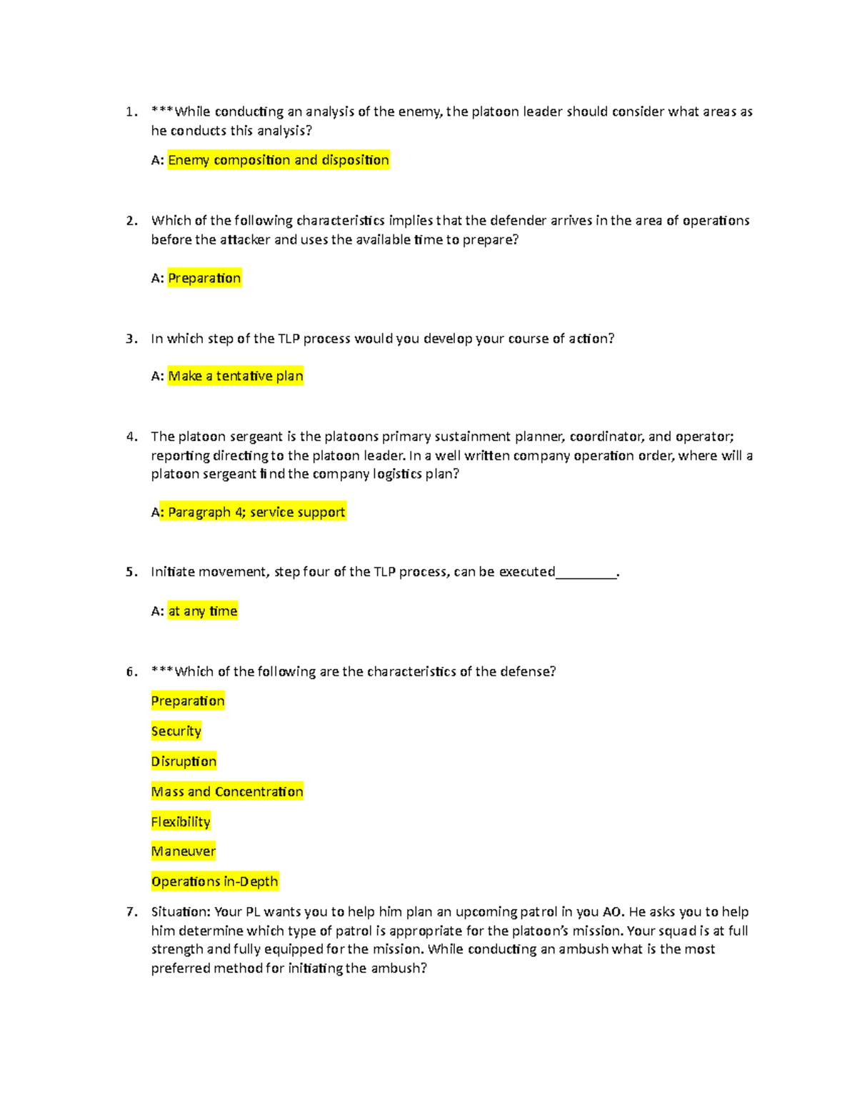 Tactics Exam C - Test - ***While conducting an analysis of the enemy ...