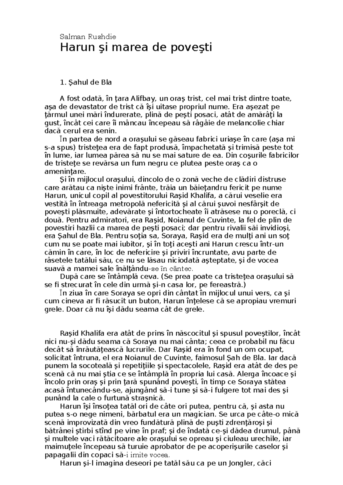 Rushdie Salman Harun si marea de povesti - Salman Rushdie Harun şi marea de poveşti Şahul de Bla ...