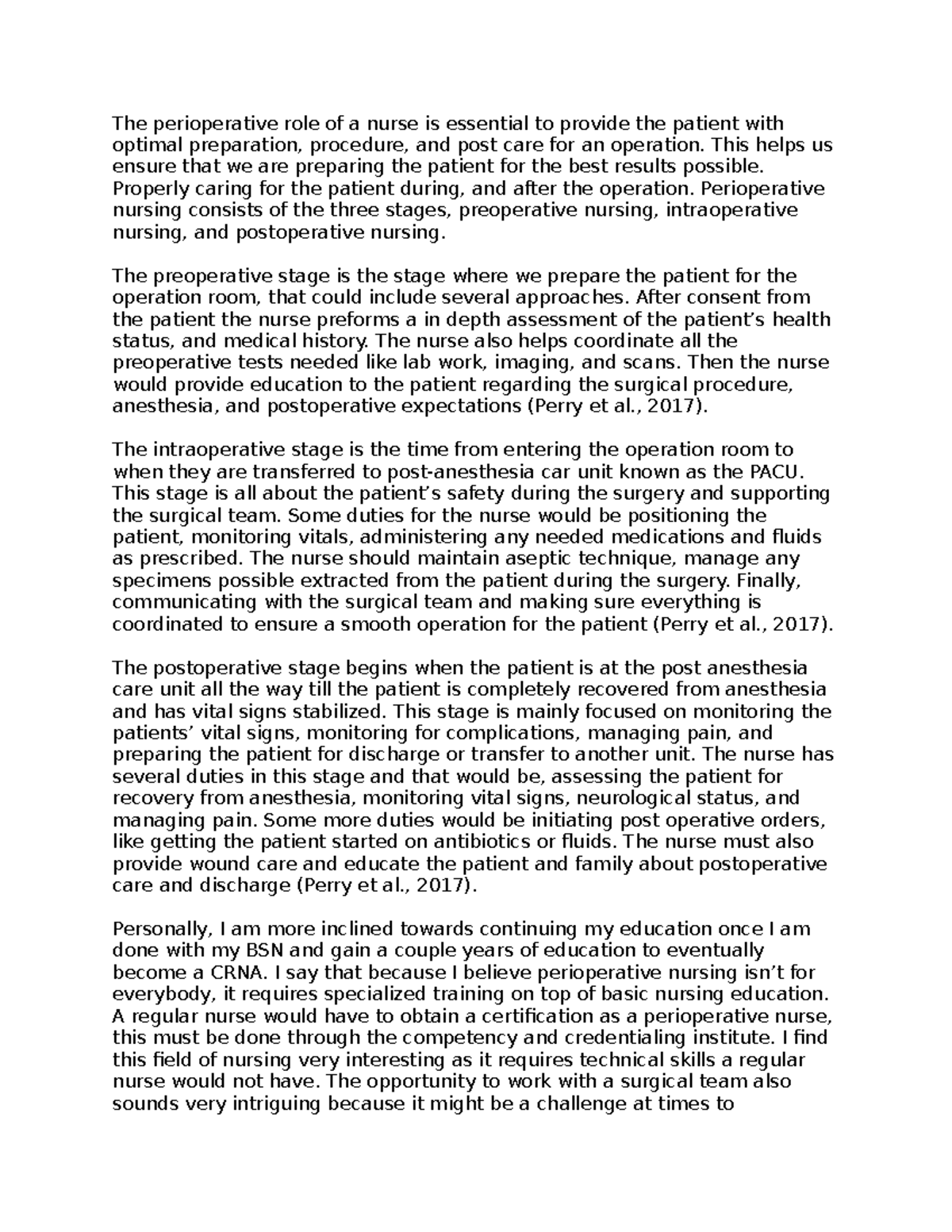 Discuss- Perioperative Nursing HADI SAAB - The perioperative role of a ...