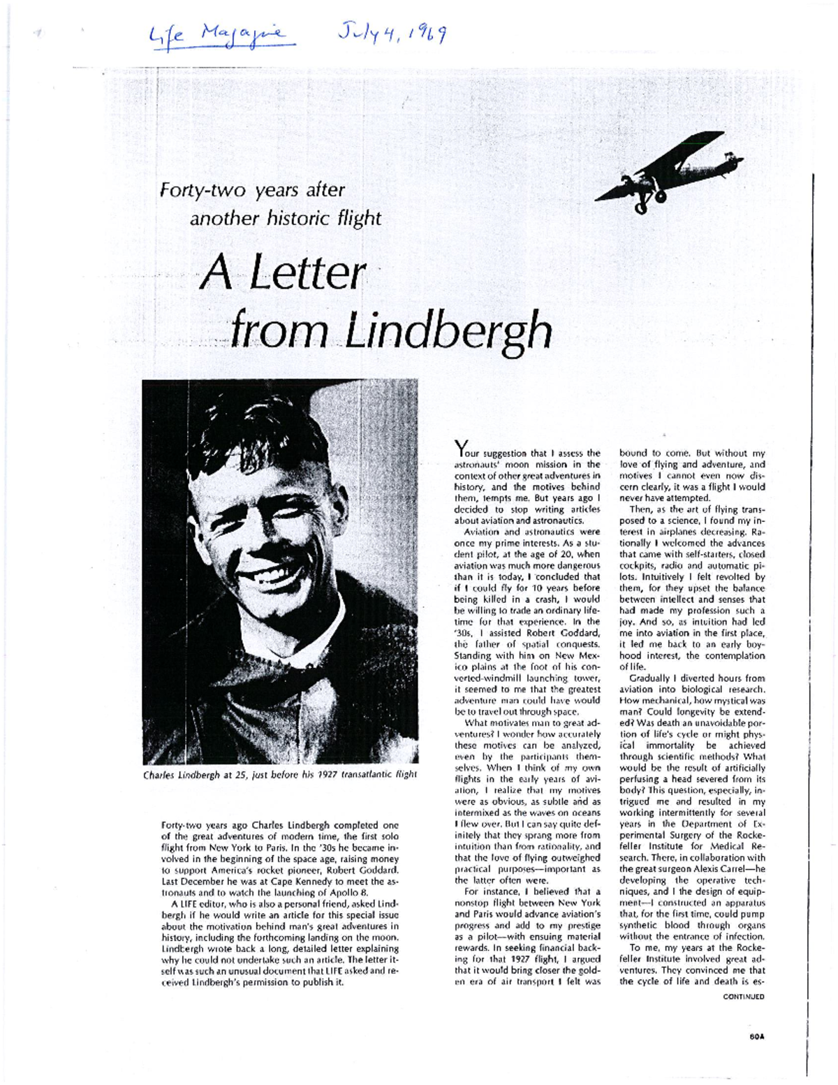 Lindbergh Letter From Lindbergh - History 2814F/G - Studocu