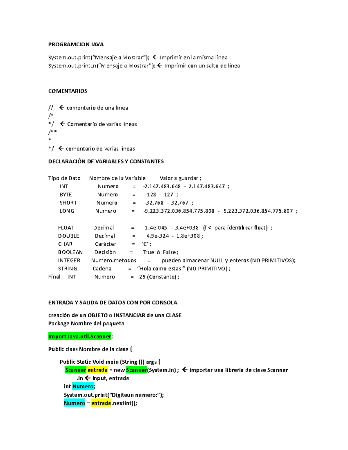 Programación java - Java - PROGRAMCION JAVA System.out(“Mensaje a ...