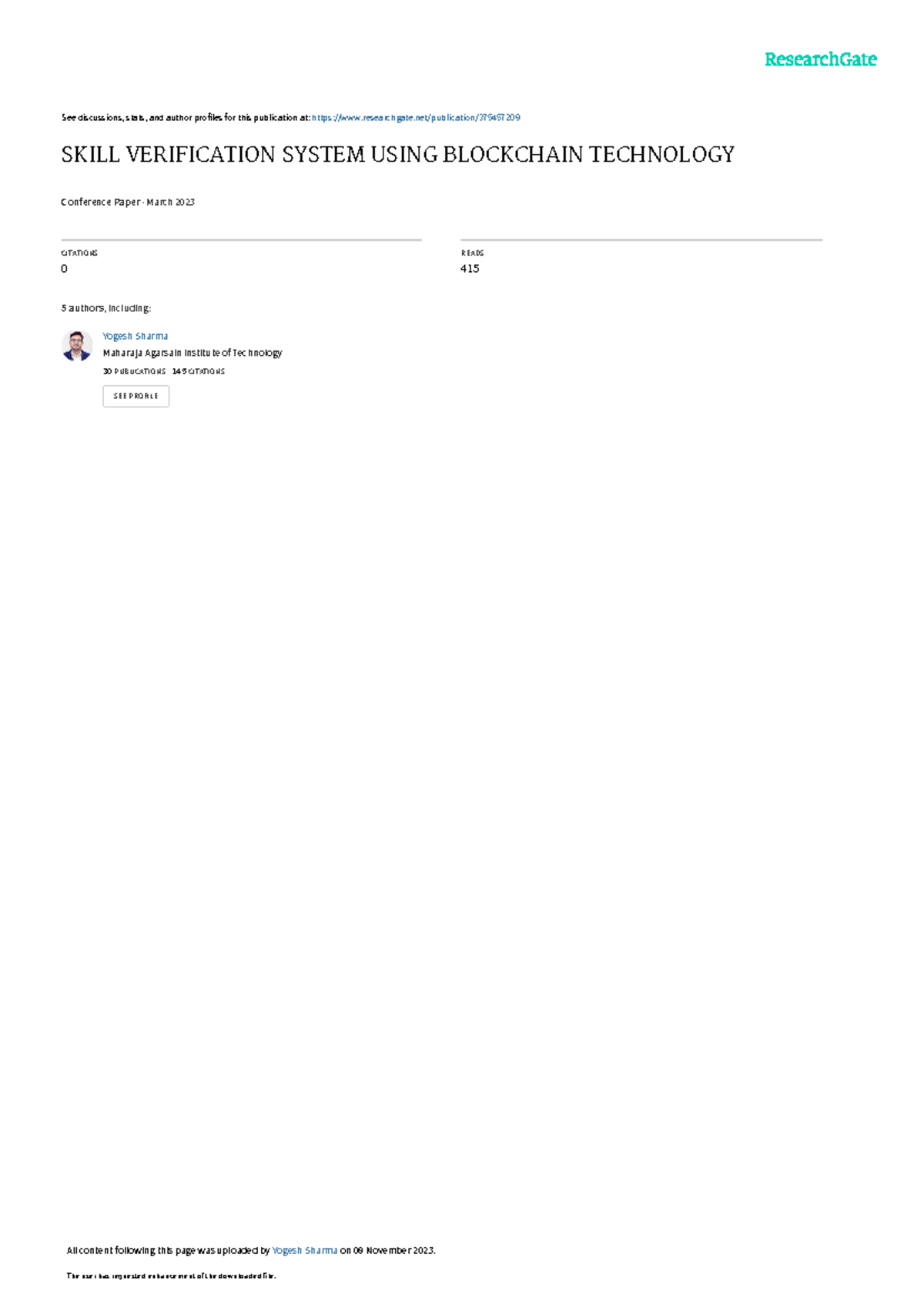 Skill Verification System Using Blockchain Technology - ####### See discussions, stats, and ...