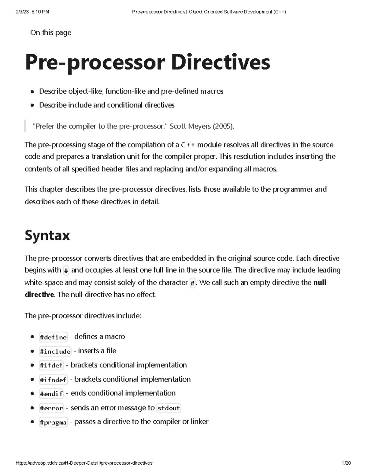Pre Processor Directives Object Oriented Software Development C On This Page Pre Processor