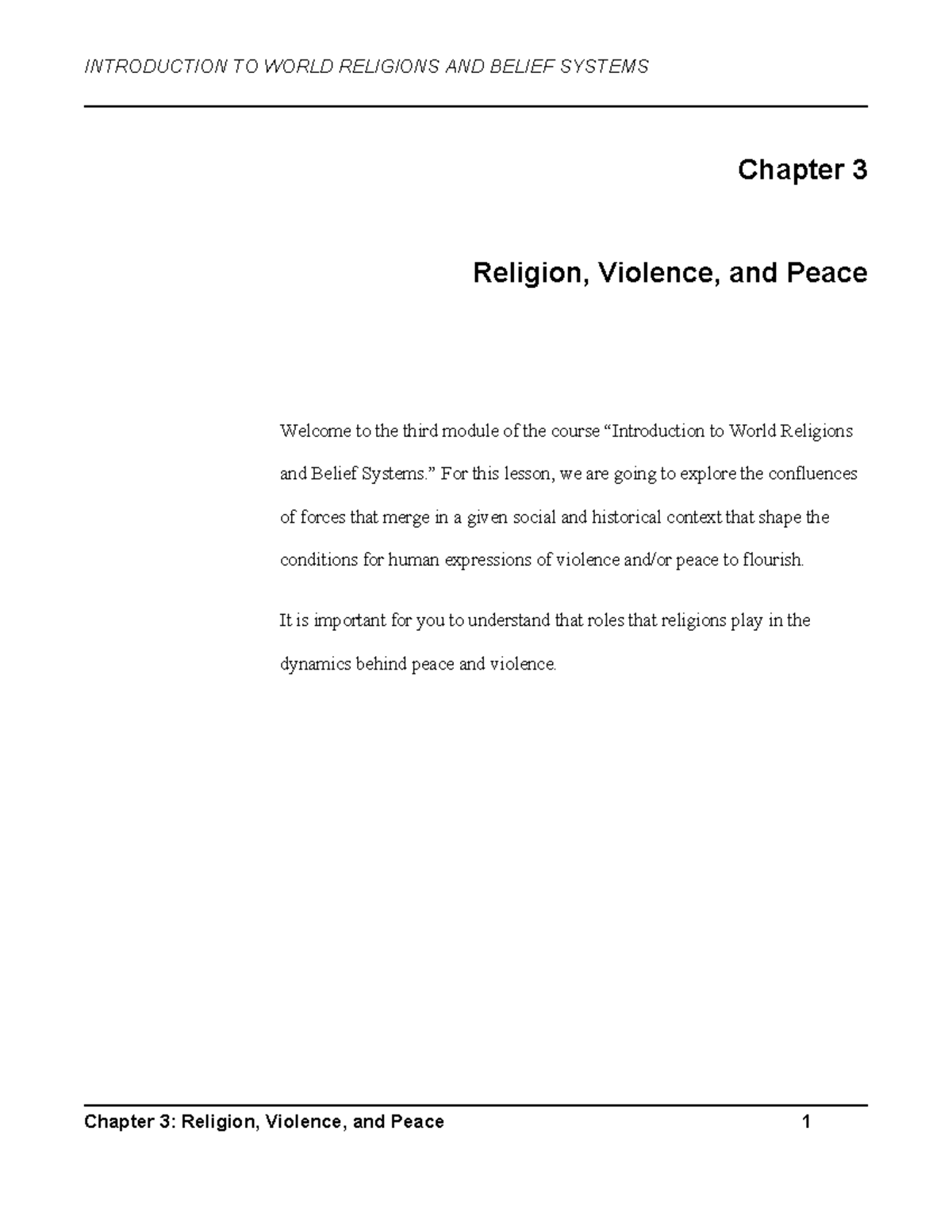 Week 003-004 - Religion, Violence, and Peace - INTRODUCTION TO WORLD ...