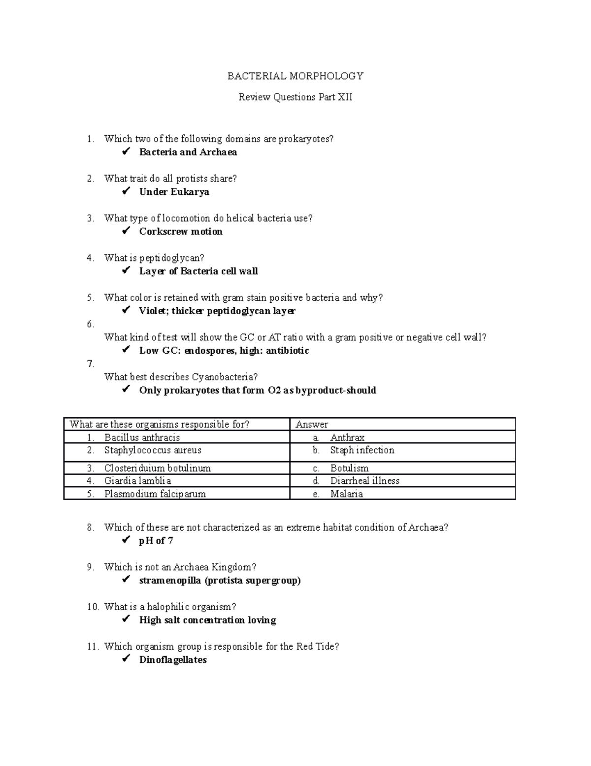 Bacterial Morphology PART 12 - BACTERIAL MORPHOLOGY Review Questions ...
